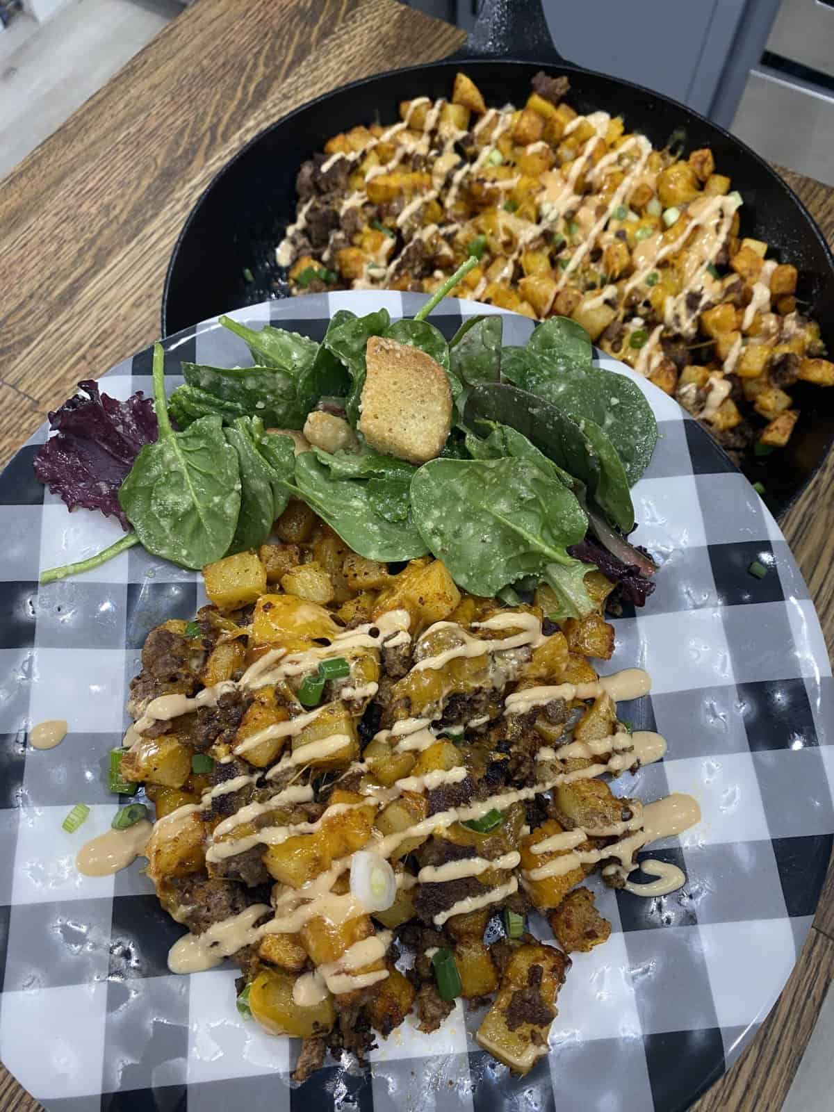 Cheesy Smash burger and Potato Skillet Meal - Cooking in the Midwest