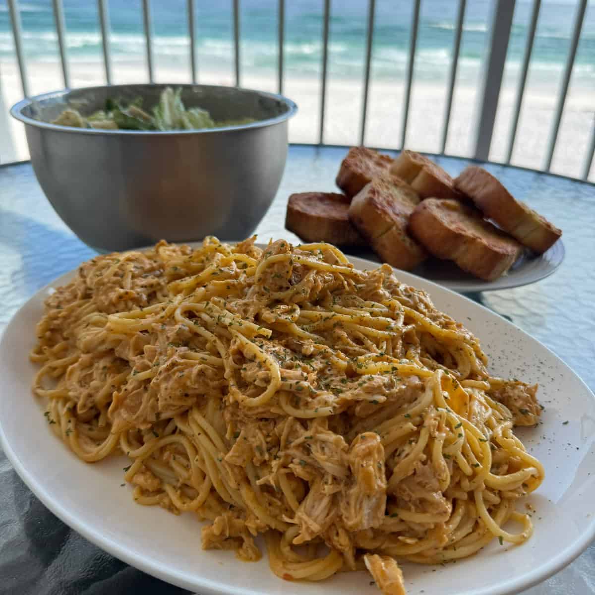 Crockpot Parmesan Garlic Chicken Spaghetti - Cooking in the Midwest